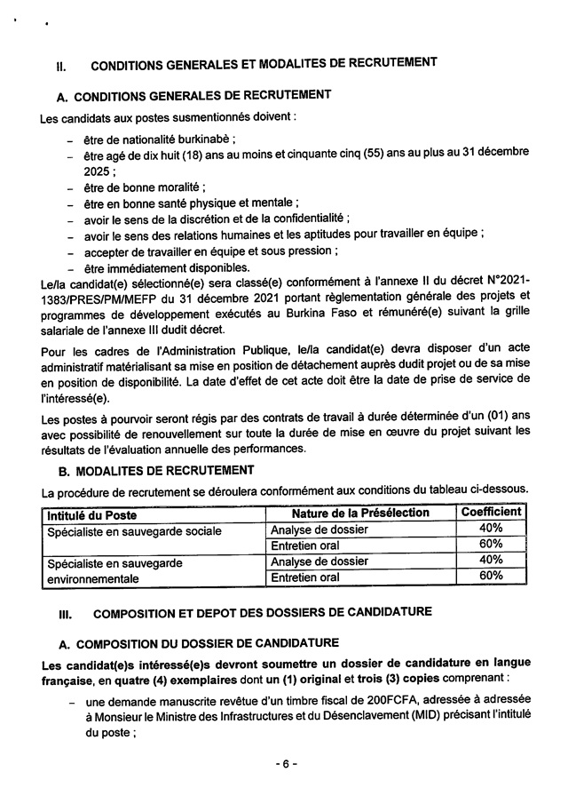Avis de recrutement d'un spécialiste en sauvegarde sociale et d'un en sauvegarde ...