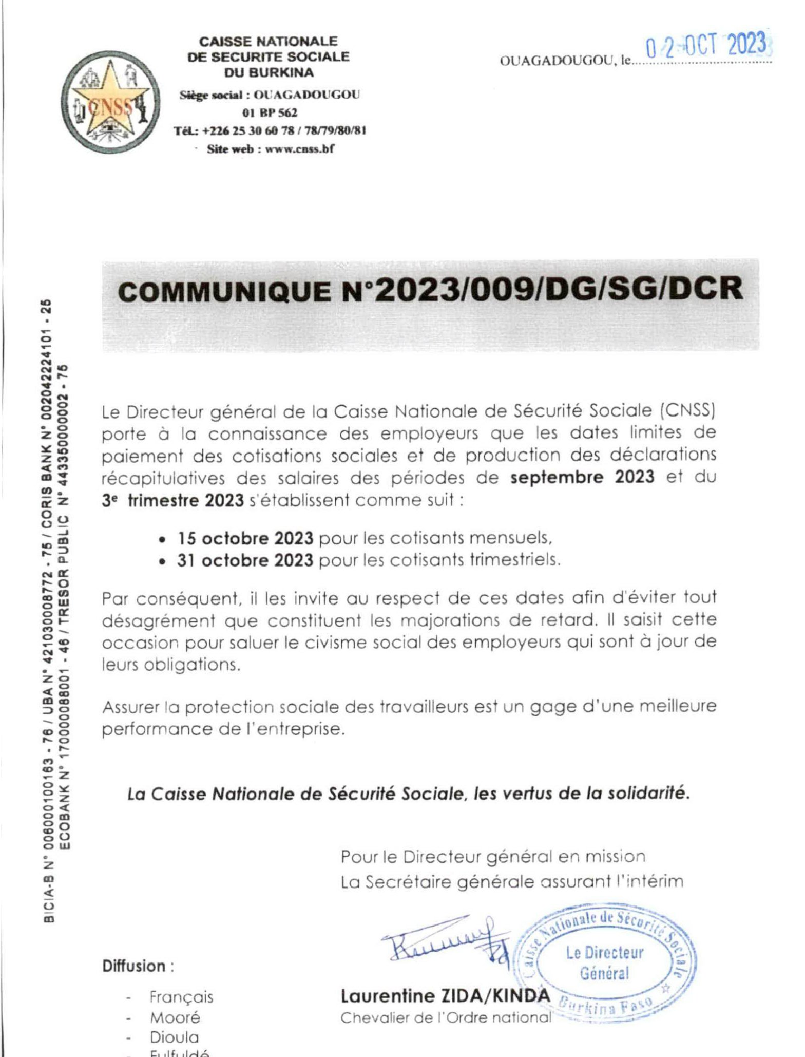 CNSS : Dates limites de paiement des cotisations sociales et production ...