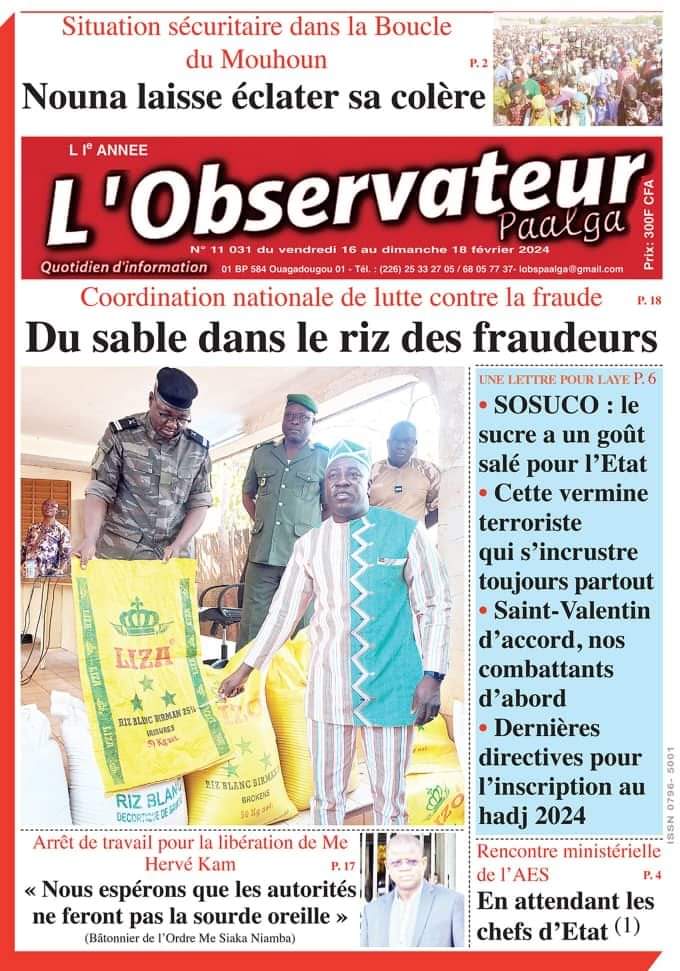 A la Une du vendredi 16 février 2024 - leFaso.net