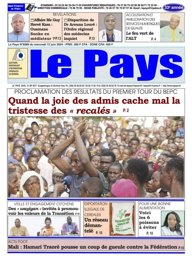 A la Une du mercredi 12 juin 2024 - leFaso.net