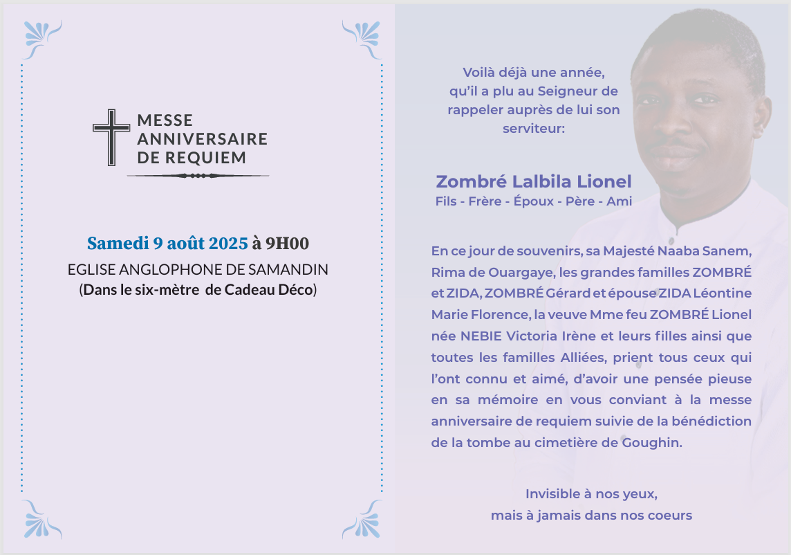 Messe anniversaire de requiem de Zombré Lalbila Lionel - leFaso.net