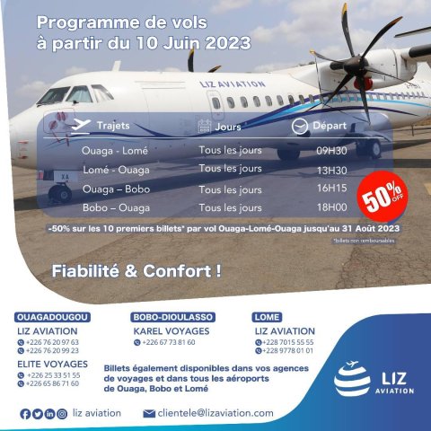 Liz Aviation : Programme de vols à partir du 10 juin 2023 - leFaso.net
